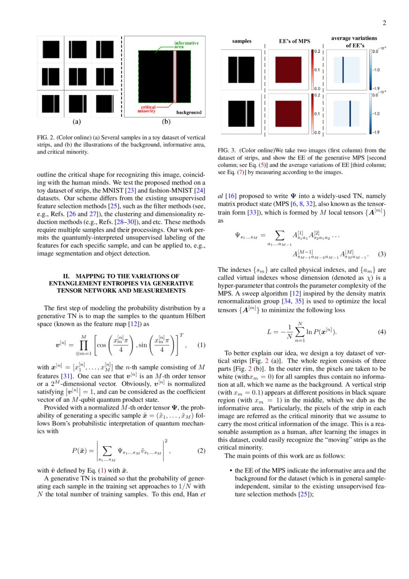 Unsupervised Recognition Of Informative Features Via Tensor Network Machine Learning And Quantum