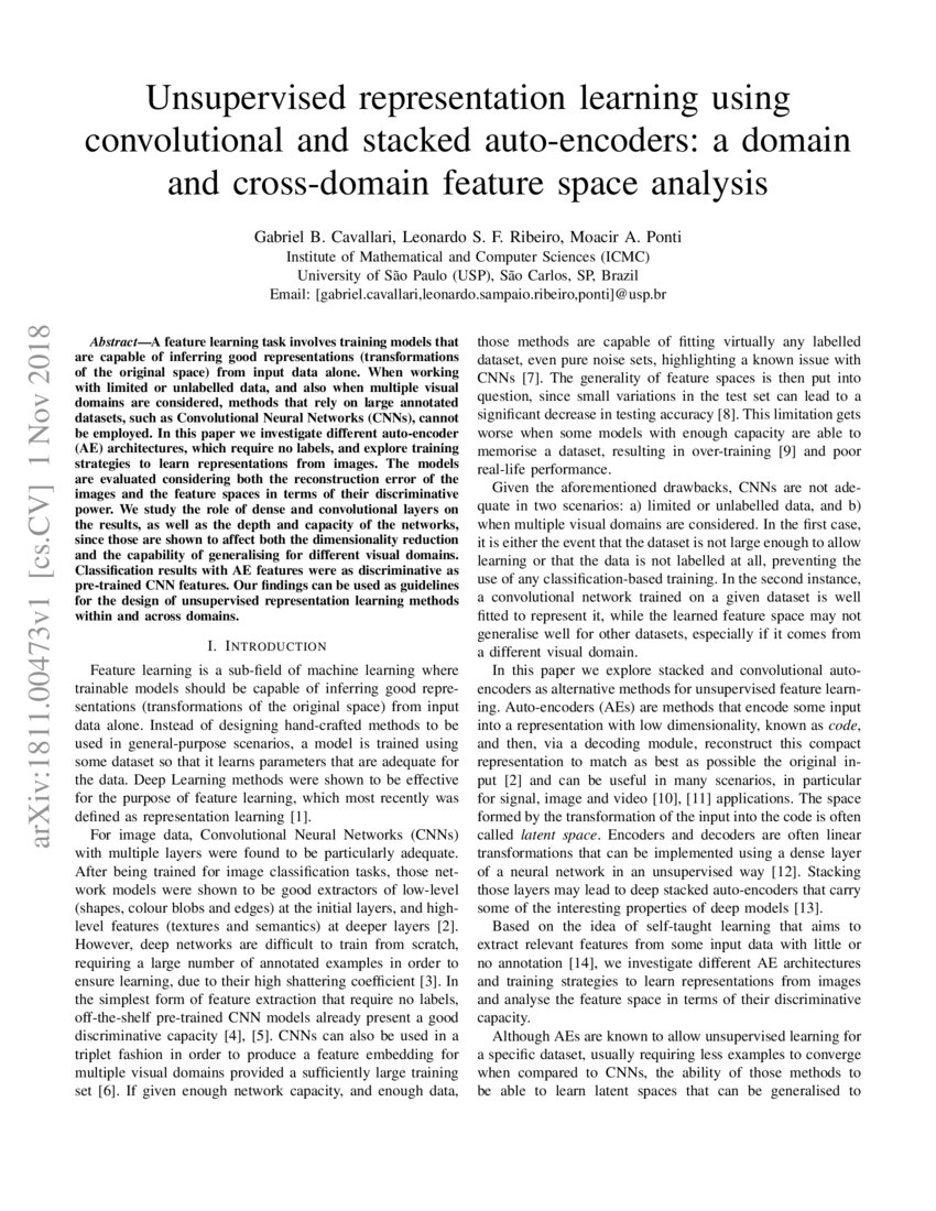Unsupervised representation learning using convolutional and stacked auto-encoders: a domain and ...