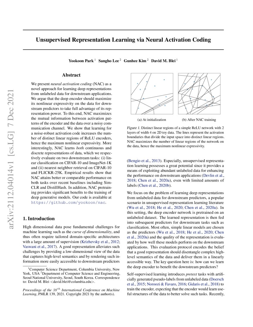 Unsupervised Representation Learning Via Neural Activation Coding Deepai 