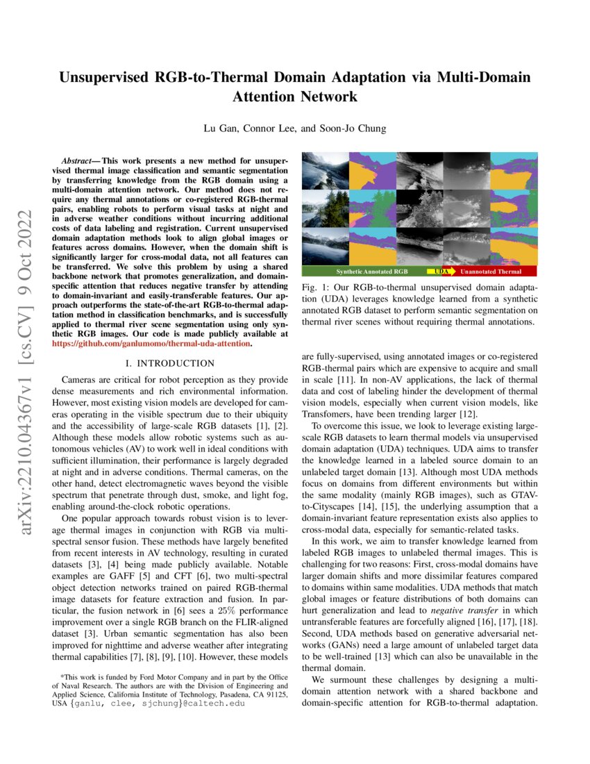 Unsupervised Rgb To Thermal Domain Adaptation Via Multi Domain Attention Network Deepai