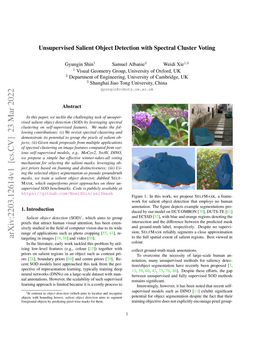 Unsupervised Salient Object Detection with Spectral Cluster Voting | DeepAI Unsupervised Salient Object Detection with Spectral Cluster Voting | DeepAI