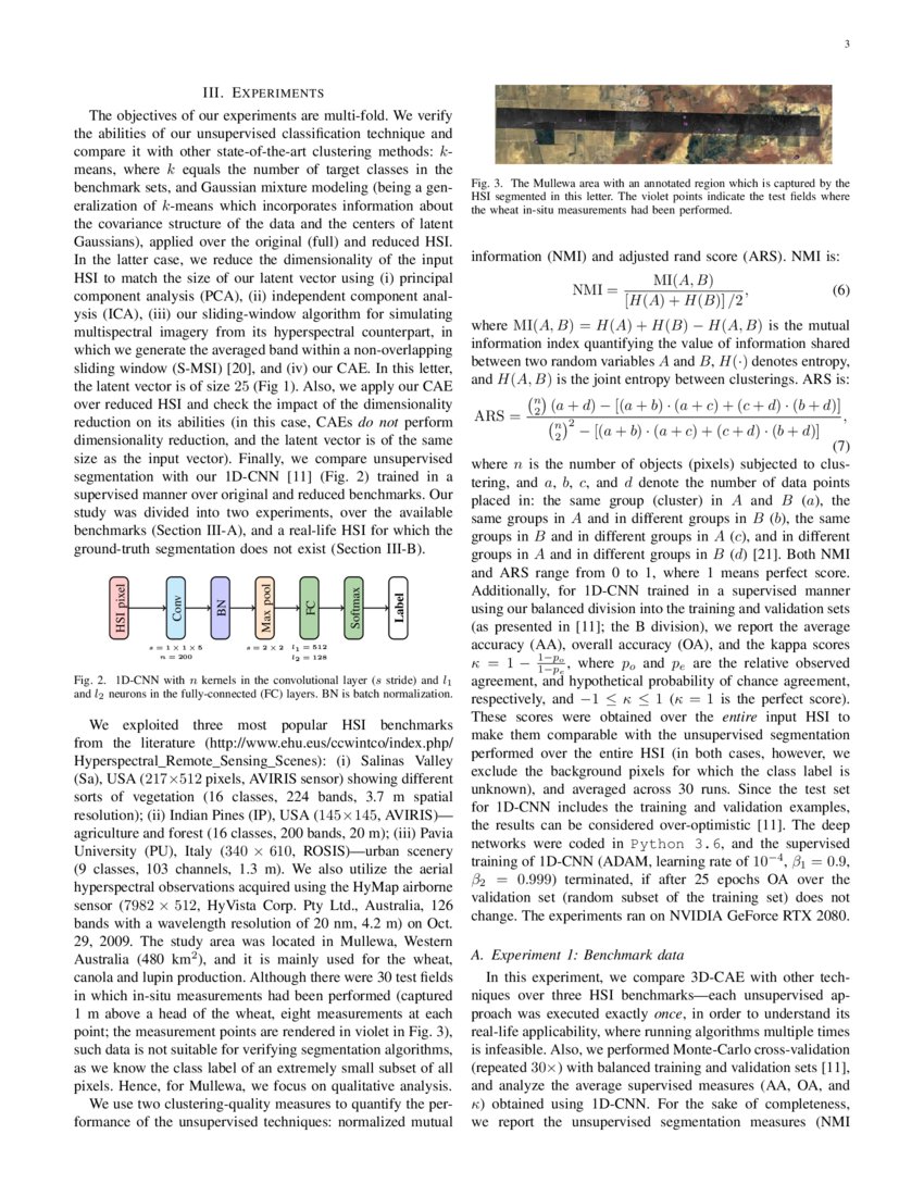 Unsupervised Segmentation Of Hyperspectral Images Using 3d Convolutional Autoencoders Deepai