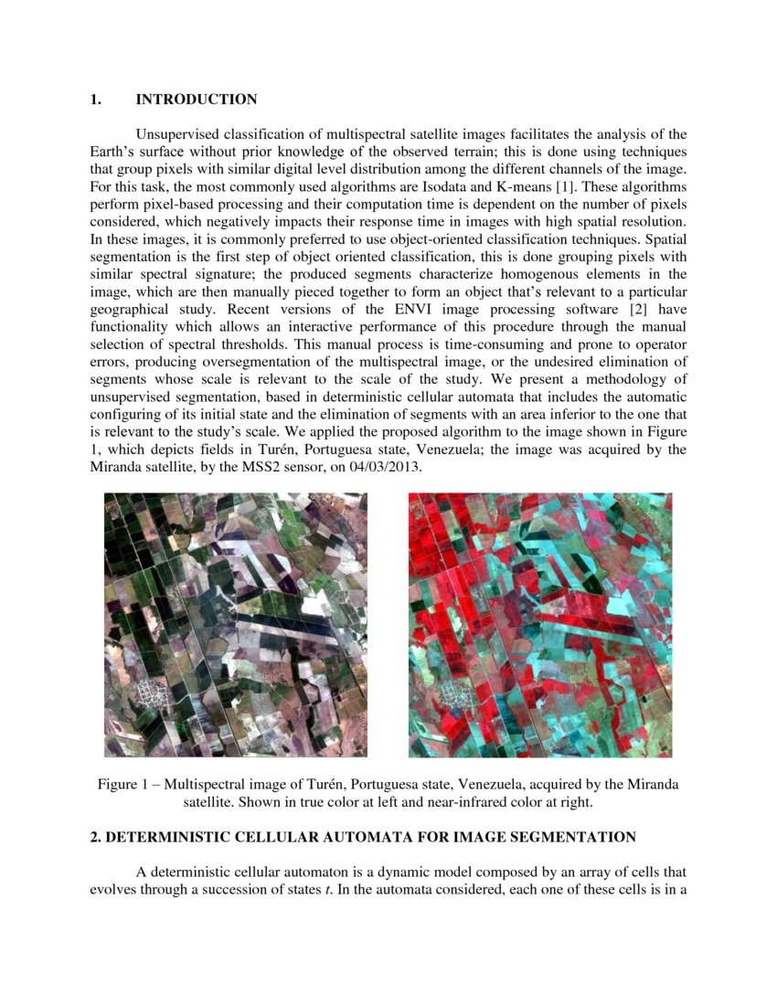 Unsupervised Segmentation Of Multispectral Images With Cellular