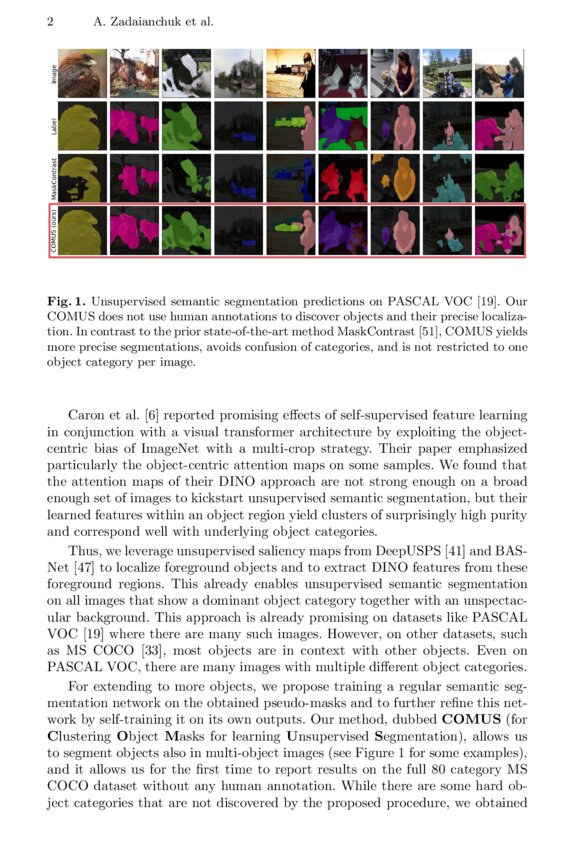 Unsupervised Semantic Segmentation With Self Supervised Object Centric