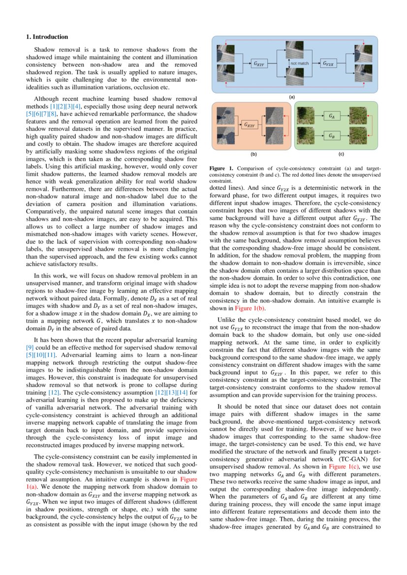 Unsupervised Shadow Removal Using Target Consistency Generative ...