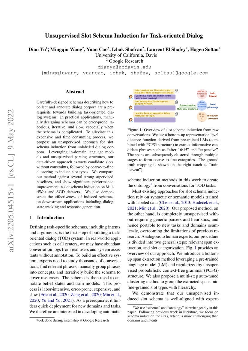Unsupervised Slot Schema Induction for Task-oriented Dialog | DeepAI Unsupervised Slot Schema Induction for Task-oriented Dialog | DeepAI