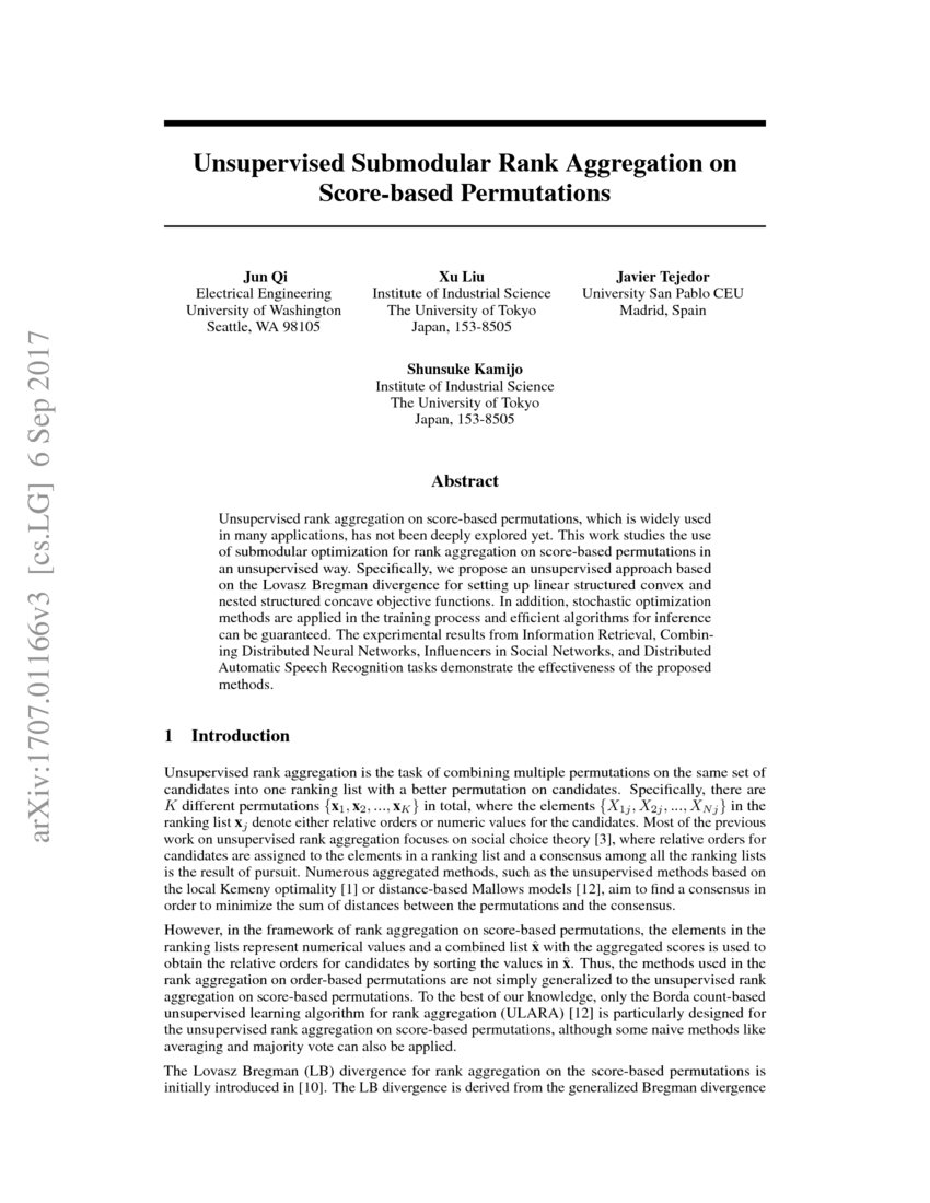 Unsupervised Submodular Rank Aggregation On Score Based Permutations