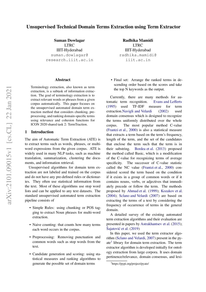 Unsupervised Technical Domain Terms Extraction Using Term Extractor Deepai 2936