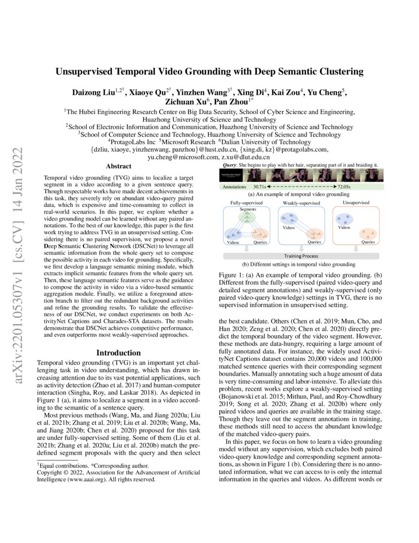 Unsupervised Temporal Video Grounding with Deep Semantic Clustering | DeepAI