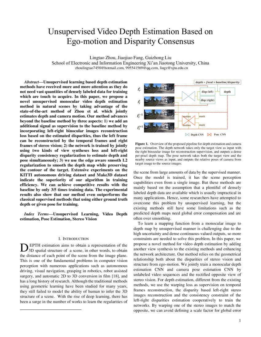 Unsupervised Video Depth Estimation Based on Ego-motion and Disparity Consensus | DeepAI