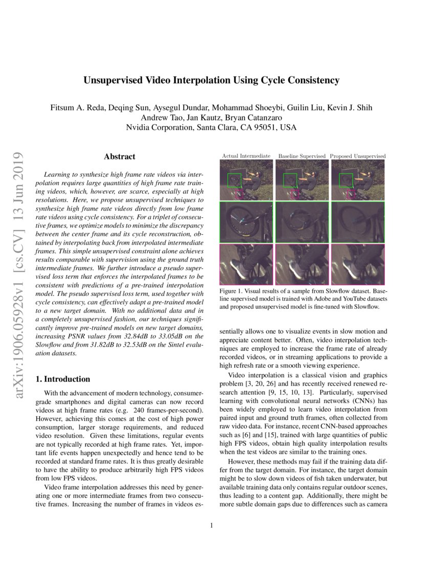 Unsupervised Video Interpolation Using Cycle Consistency | DeepAI