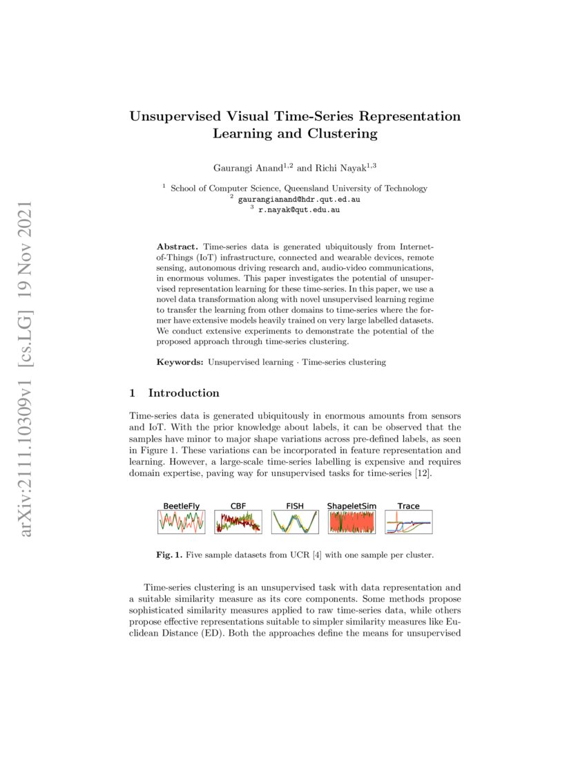 Unsupervised Visual Time-Series Representation Learning and Clustering | DeepAI
