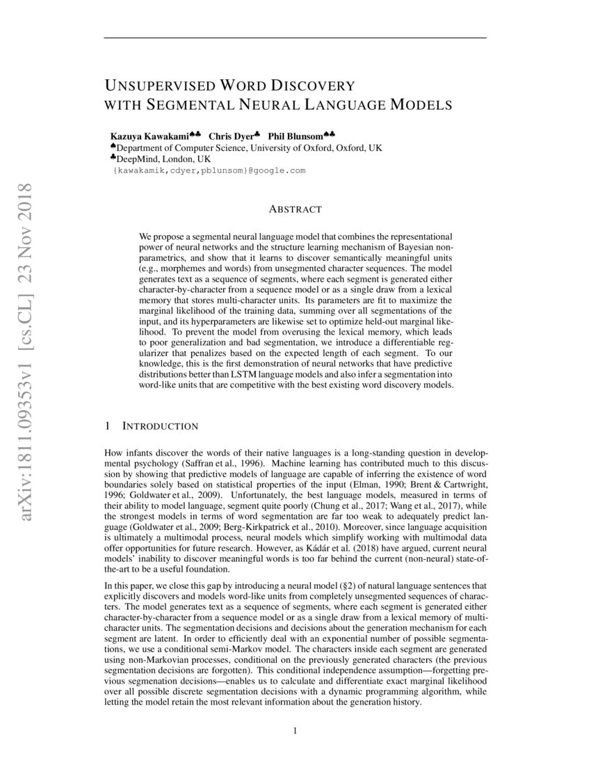Unsupervised Word Discovery with Segmental Neural Language Models | DeepAI