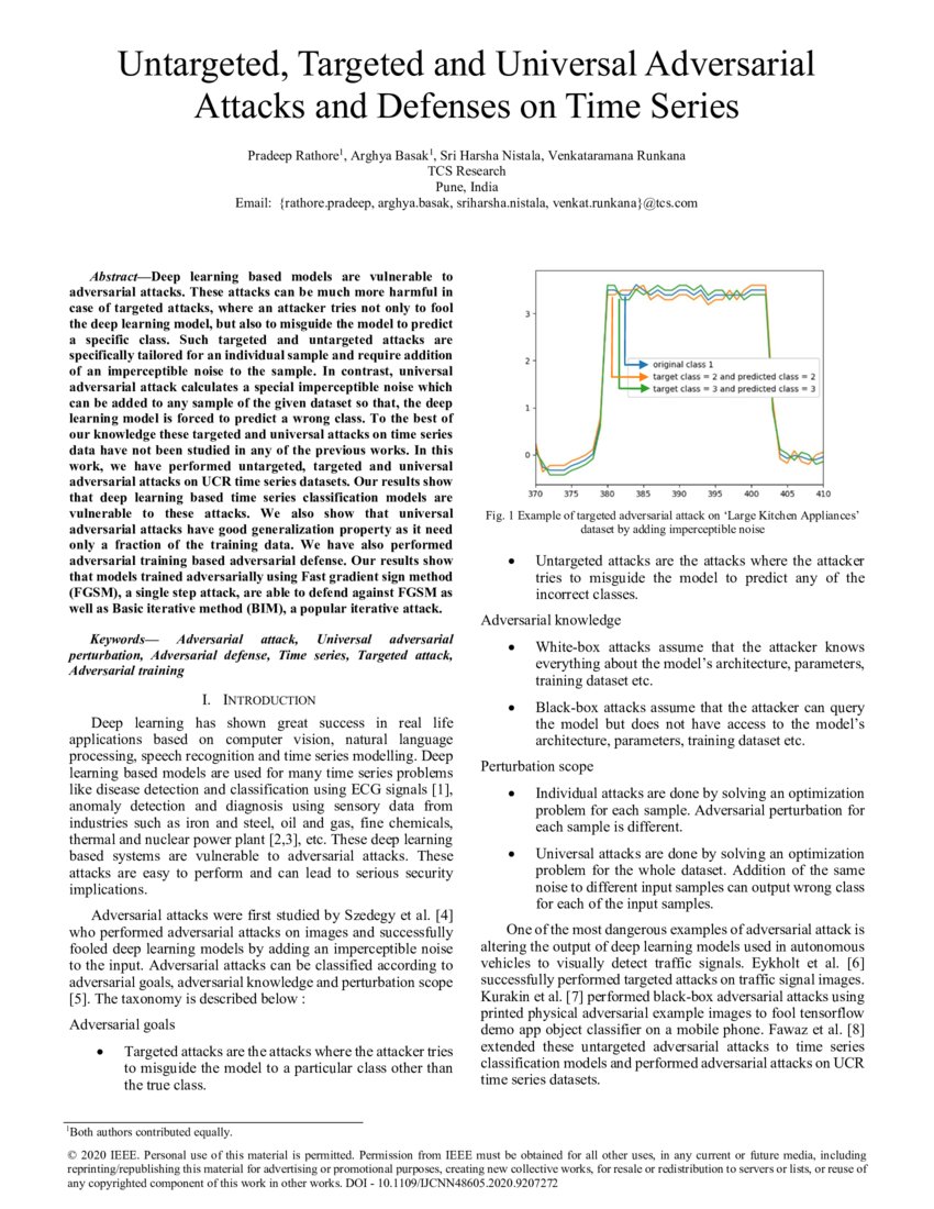 Untargeted, Targeted and Universal Adversarial Attacks and Defenses on Time Series | DeepAI
