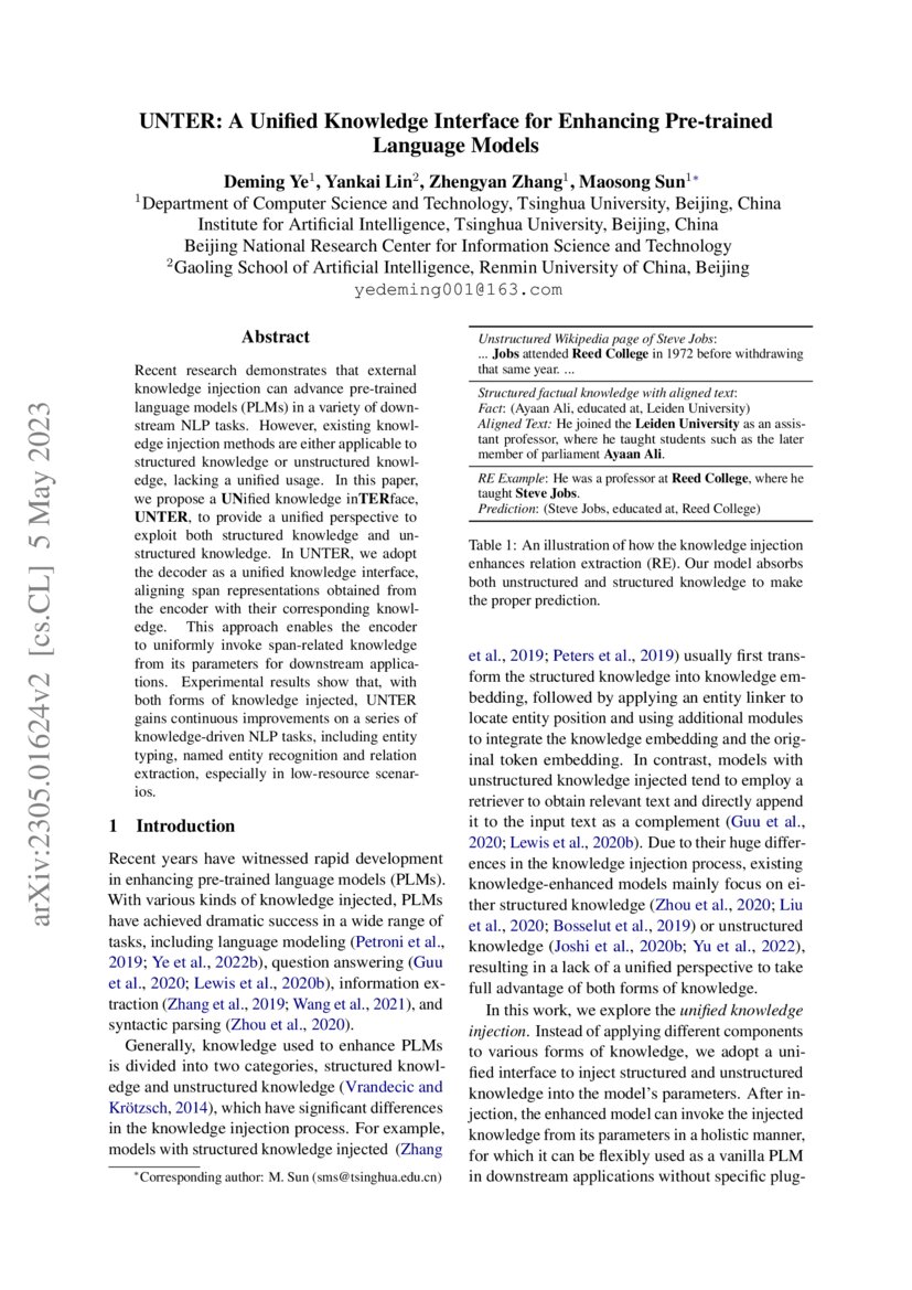 Unter A Unified Knowledge Interface For Enhancing Pre Trained Language Models Deepai