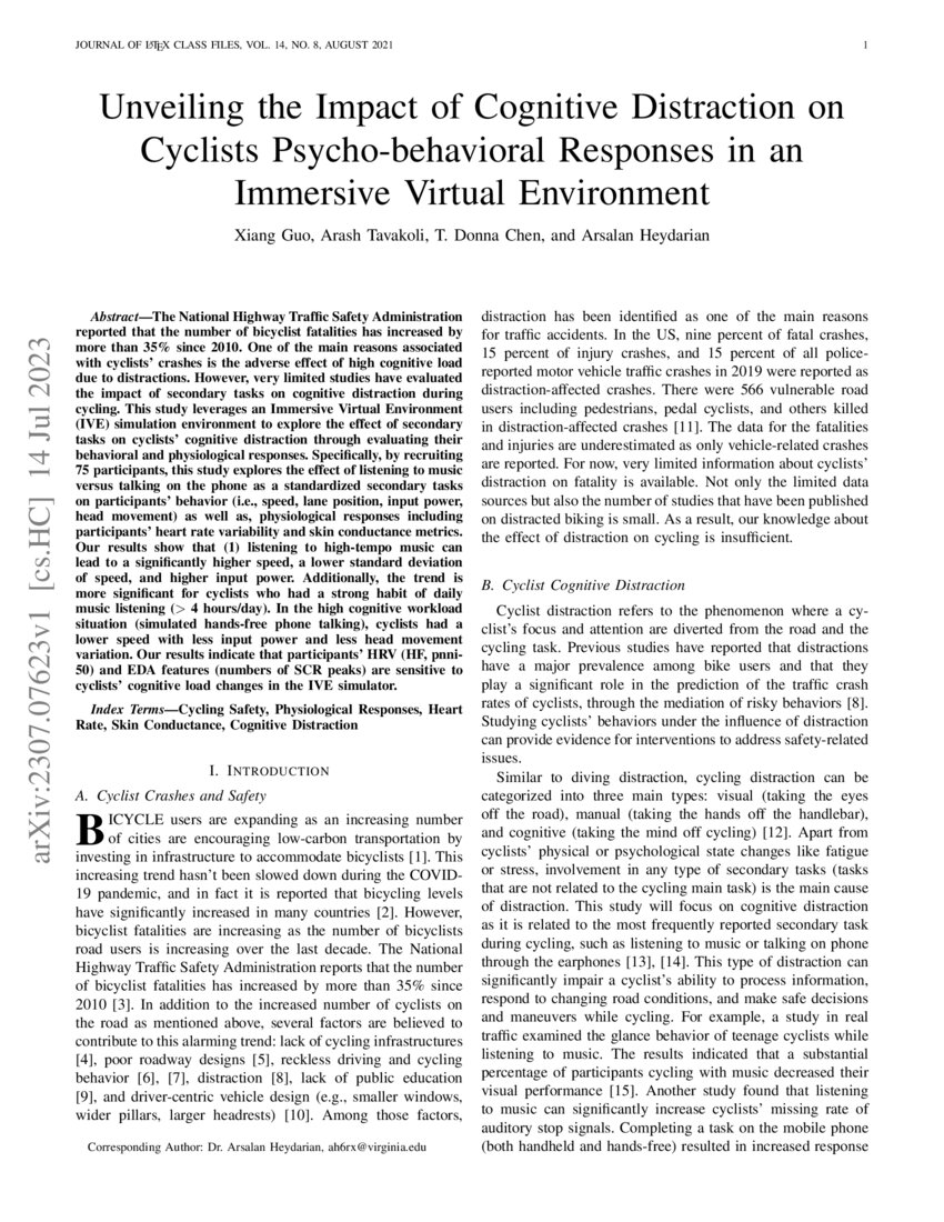 Unveiling the Impact of Cognitive Distraction on Cyclists Psycho ...