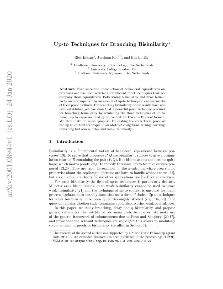 Up-to Techniques for Branching Bisimilarity | DeepAI