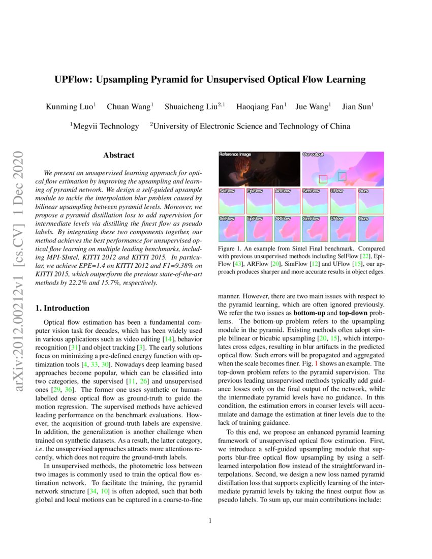 UPFlow: Upsampling Pyramid for Unsupervised Optical Flow Learning | DeepAI