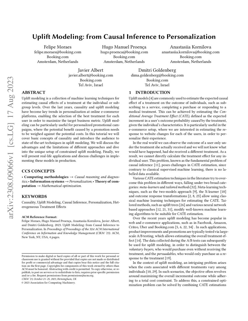 Uplift Modeling From Causal Inference To Personalization Deepai
