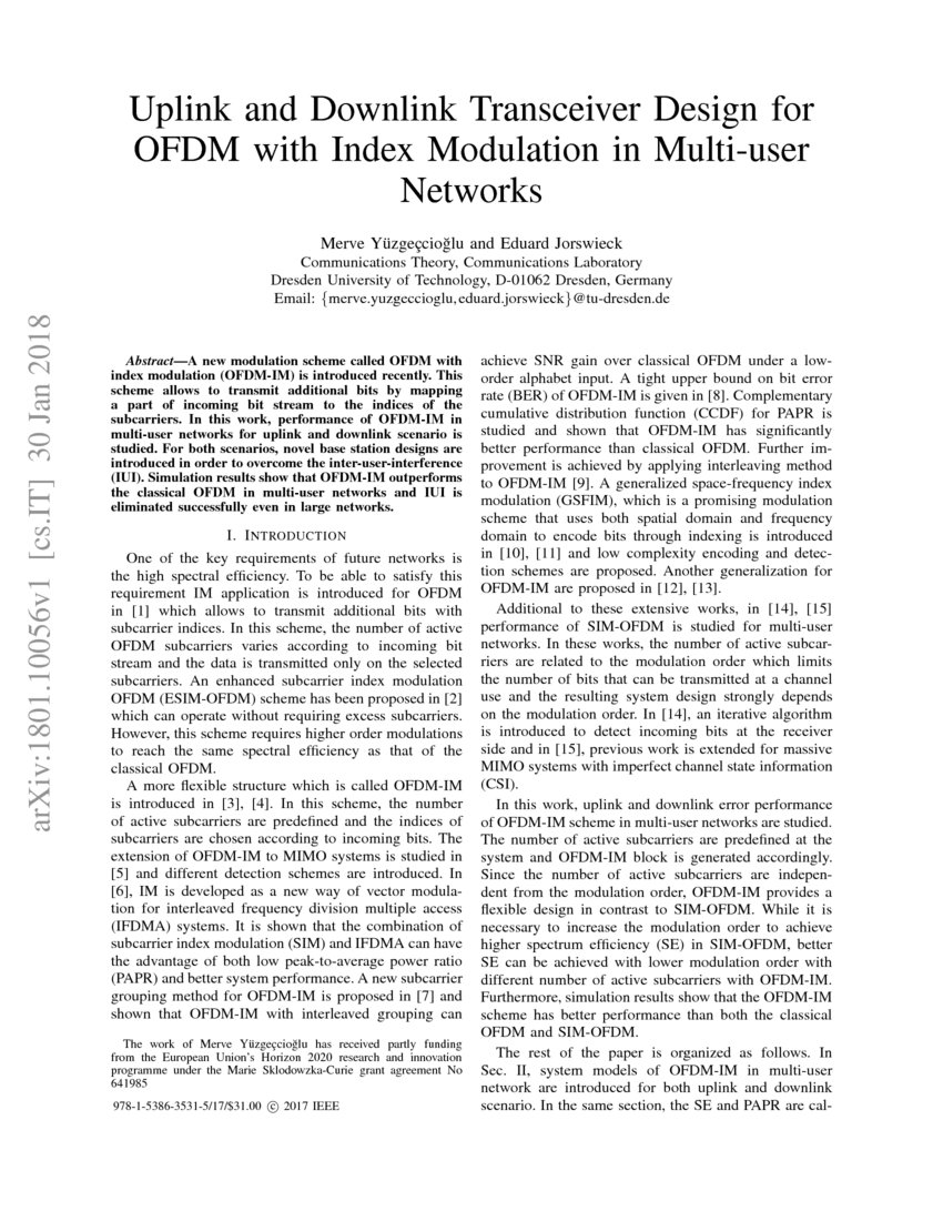 Uplink and Downlink Transceiver Design for OFDM with Index Modulation in Multi-user Networks ...