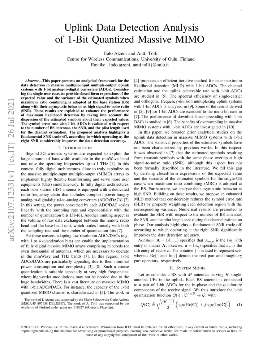 Uplink Data Detection Analysis Of 1 Bit Quantized Massive Mimo Deepai 0424