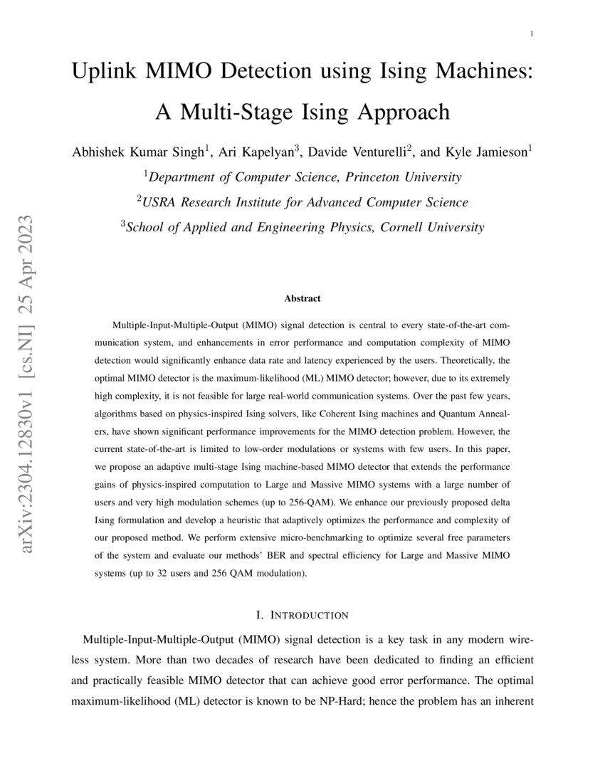 Uplink Mimo Detection Using Ising Machines A Multi Stage Ising