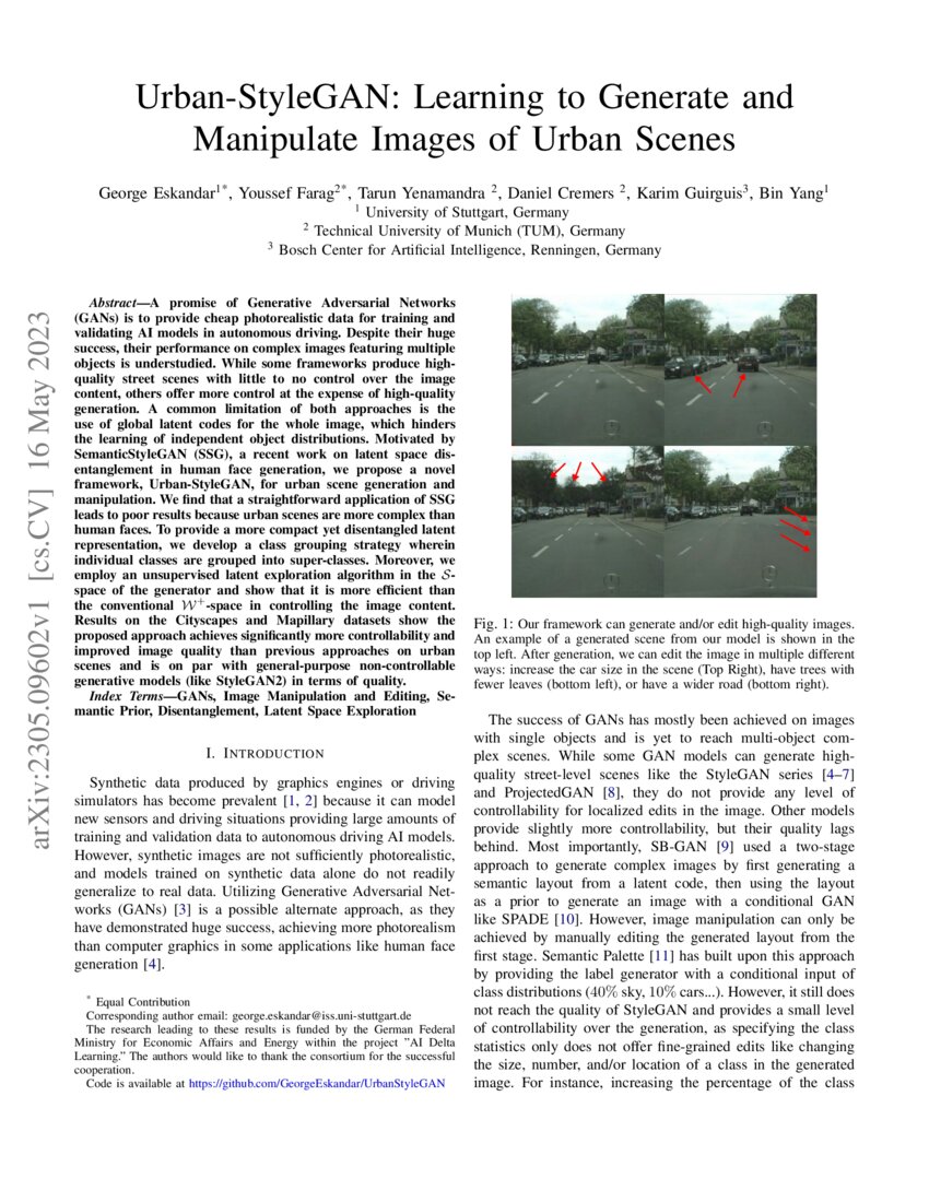 Urban-StyleGAN: Learning to Generate and Manipulate Images of Urban ...