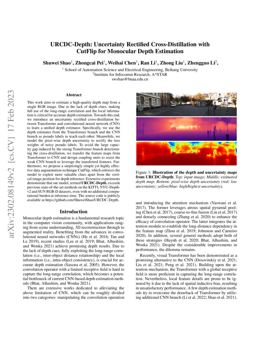 URCDC-Depth: Uncertainty Rectified Cross-Distillation with CutFlip for Monocular Depth ...