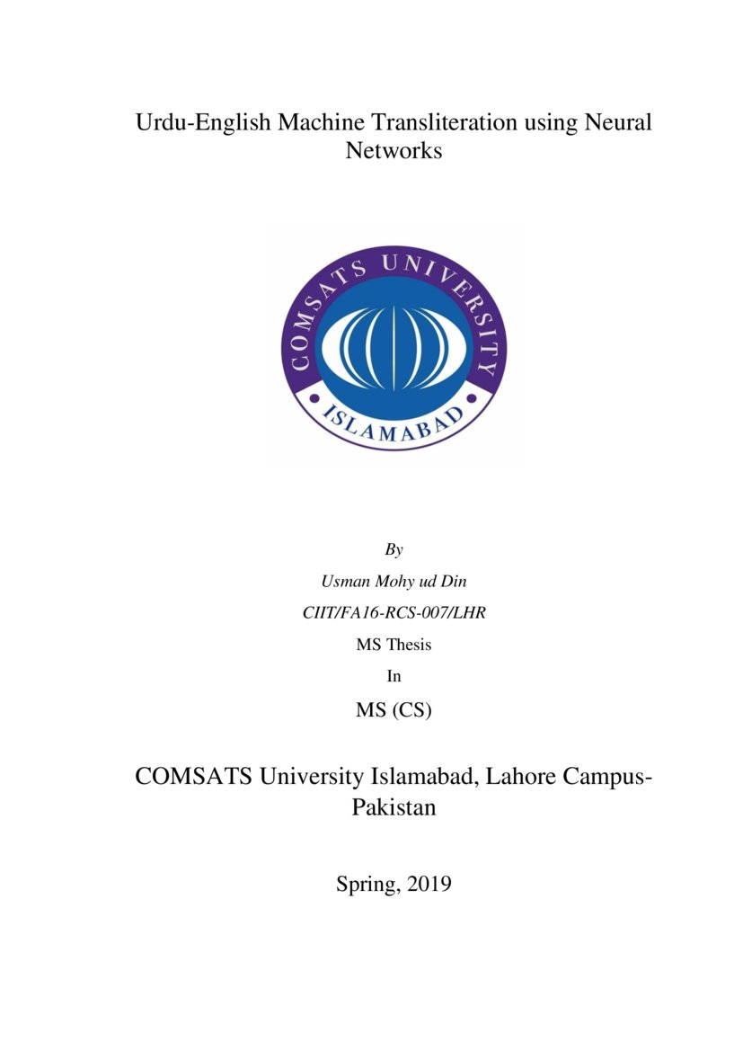 Urdu-English Machine Transliteration using Neural Networks | DeepAI