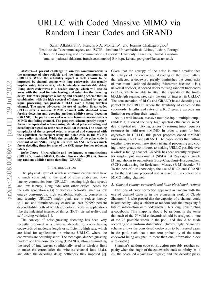 Urllc With Coded Massive Mimo Via Random Linear Codes And Grand Deepai 4732
