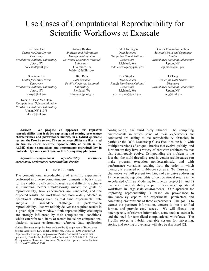 Use Cases Of Computational Reproducibility For Scientific Workflows At Exascale Deepai
