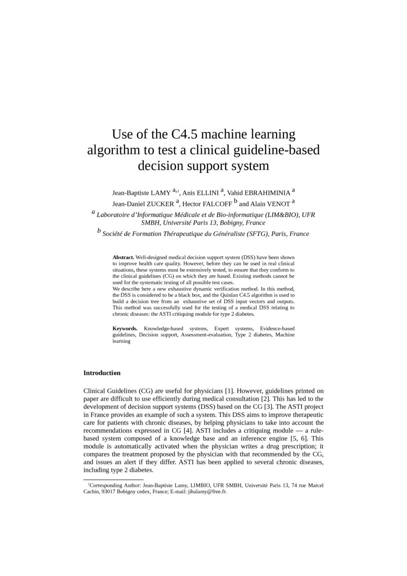 Use of the C4.5 machine learning algorithm to test a clinical guideline ...