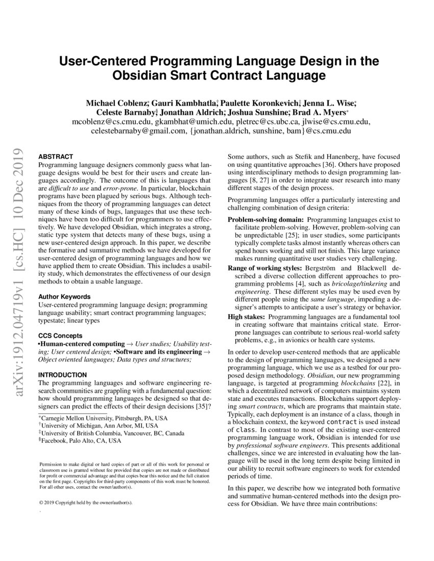 User-Centered Programming Language Design in the Obsidian Smart ...