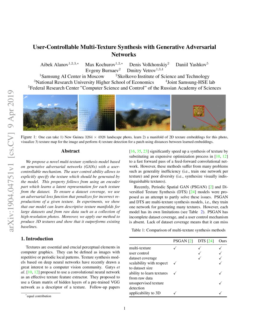 User Controllable Multi Texture Synthesis With Generative Adversarial