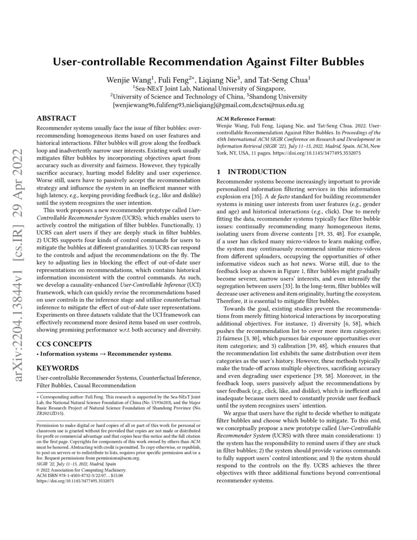 User-controllable Recommendation Against Filter Bubbles | DeepAI