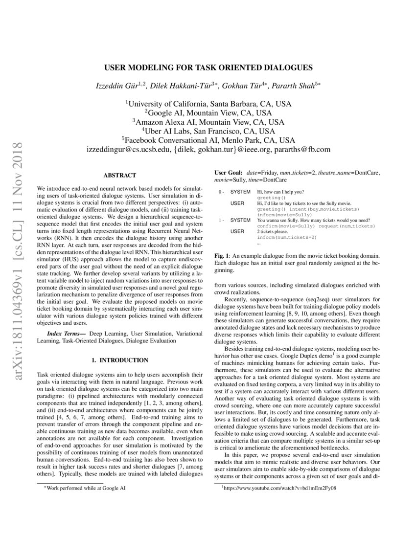 User Modeling For Task Oriented Dialogues Deepai