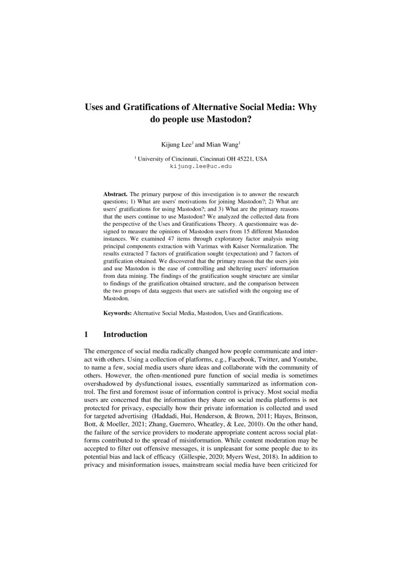 Uses and Gratifications of Alternative Social Media: Why do people use ...