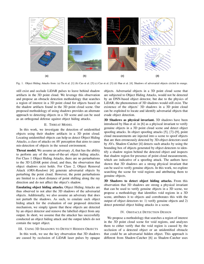 Using 3D Shadows to Detect Object Hiding Attacks on Autonomous Vehicle ...