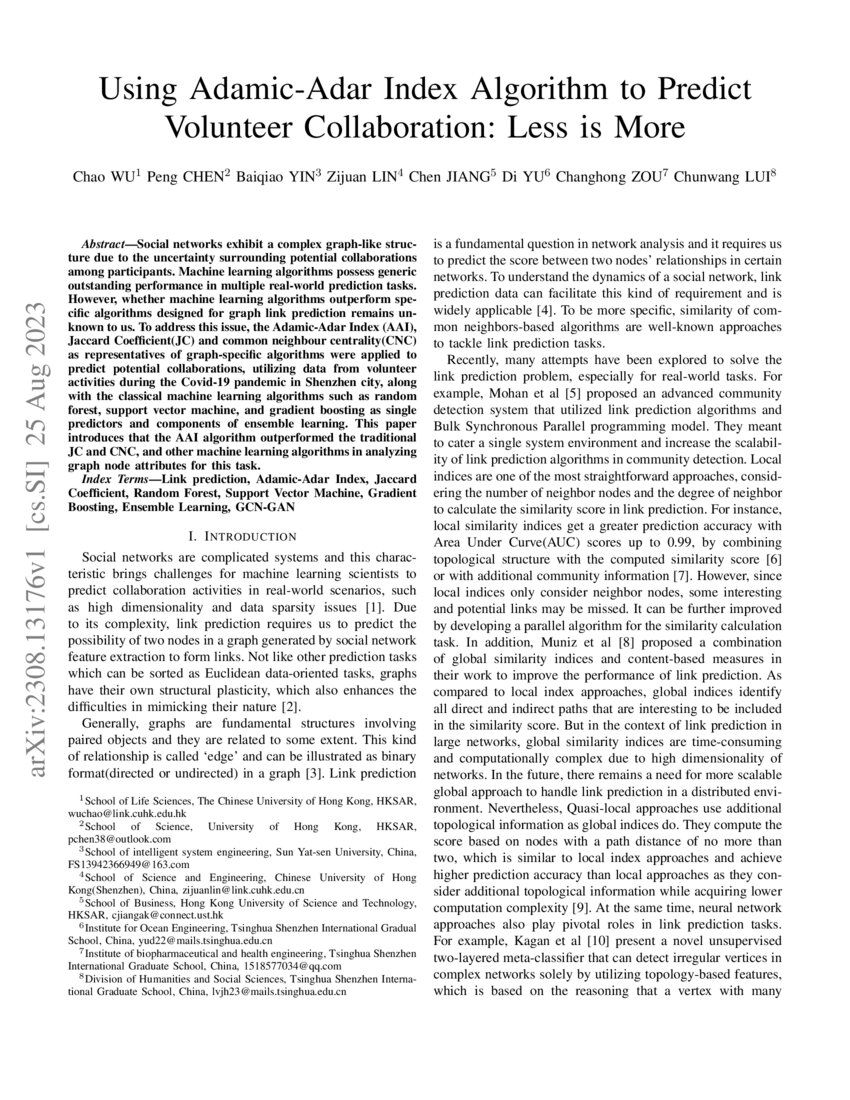 Using Adamic Adar Index Algorithm To Predict Volunteer Collaboration