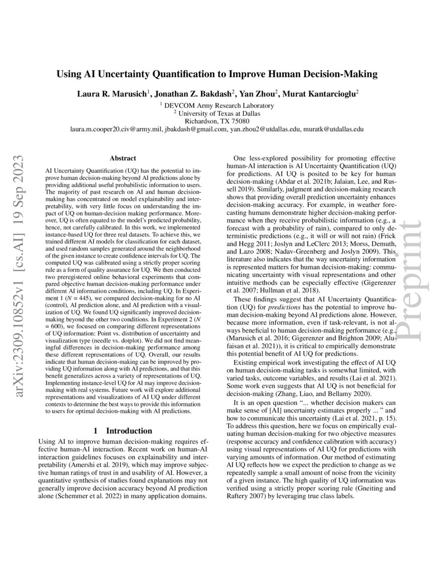 Using AI Uncertainty Quantification to Improve Human Decision-Making | DeepAI