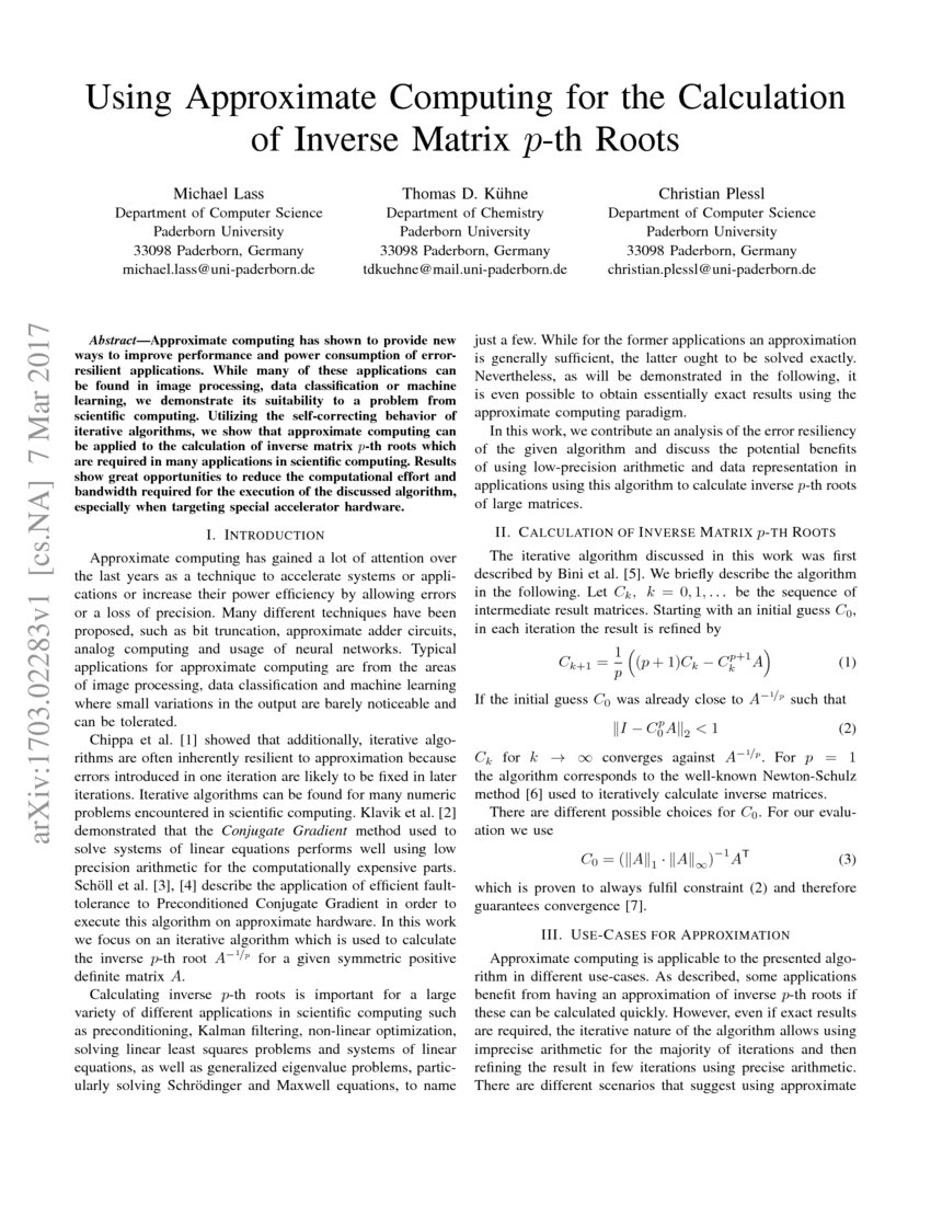 Using Approximate Computing For The Calculation Of Inverse Matrix P Th 6289