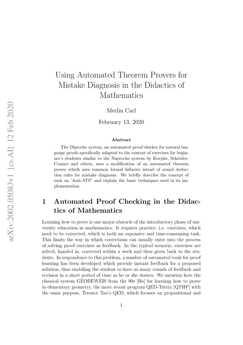 Using Automated Theorem Provers for Mistake Diagnosis in the Didactics of Mathematics | DeepAI