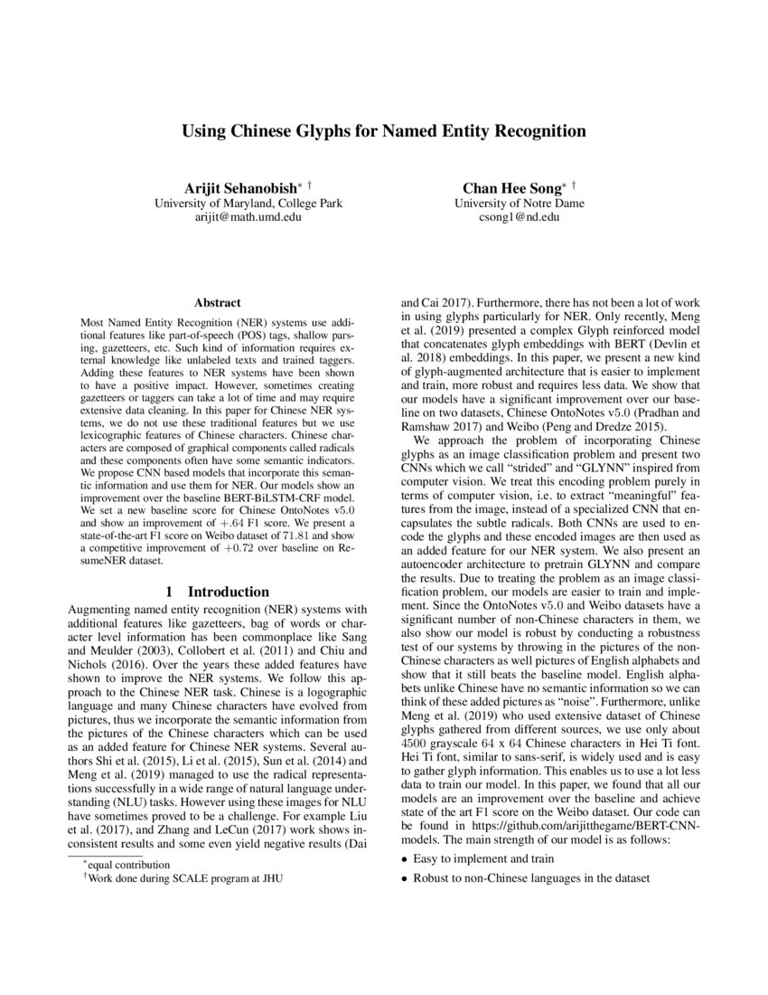 Using Chinese Glyphs for Named Entity Recognition | DeepAI