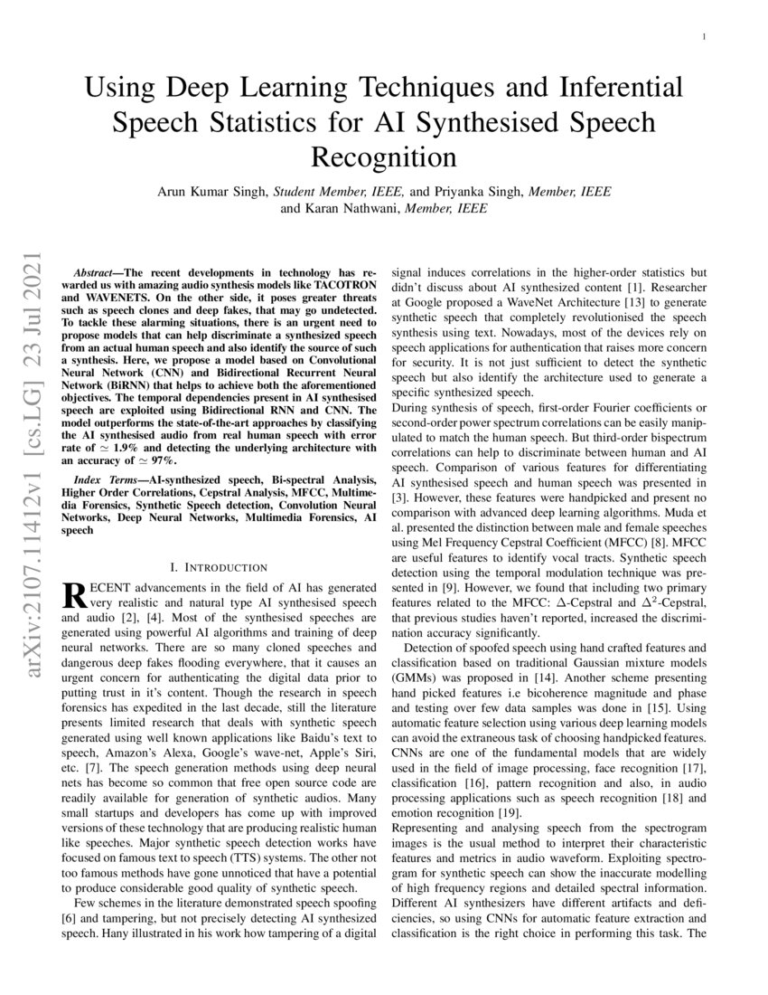 Using Deep Learning Techniques and Inferential Speech Statistics for AI ...