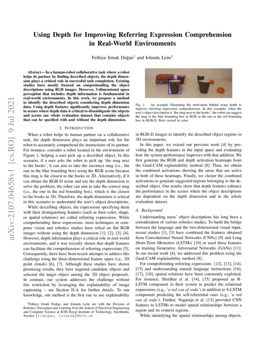 Using Depth for Improving Referring Expression Comprehension in Real-World Environments | DeepAI