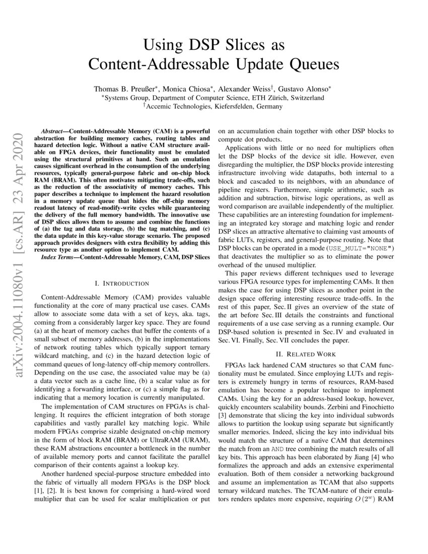 Using Dsp Slices As Content Addressable Update Queues Deepai