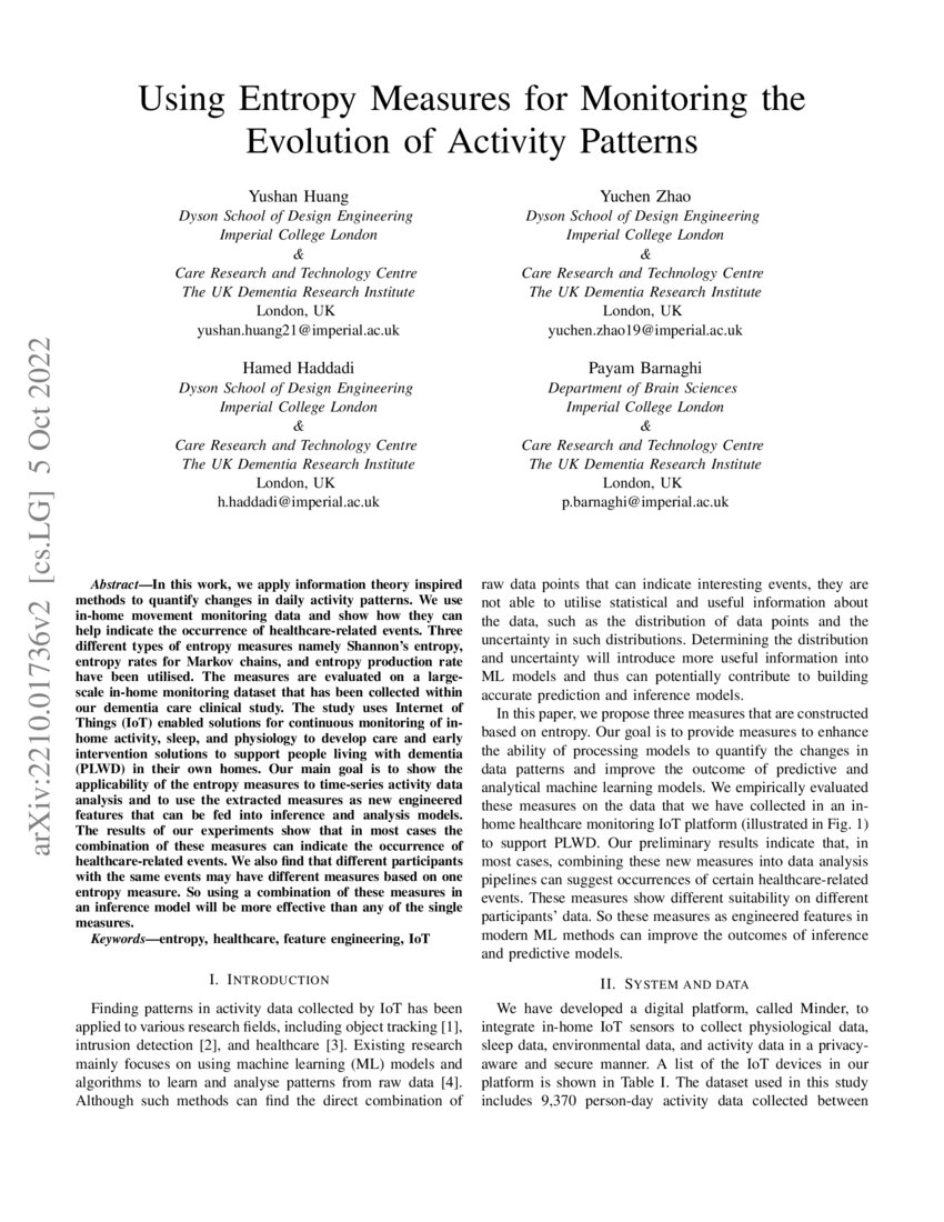 Using Entropy Measures for Monitoring the Evolution of Activity ...