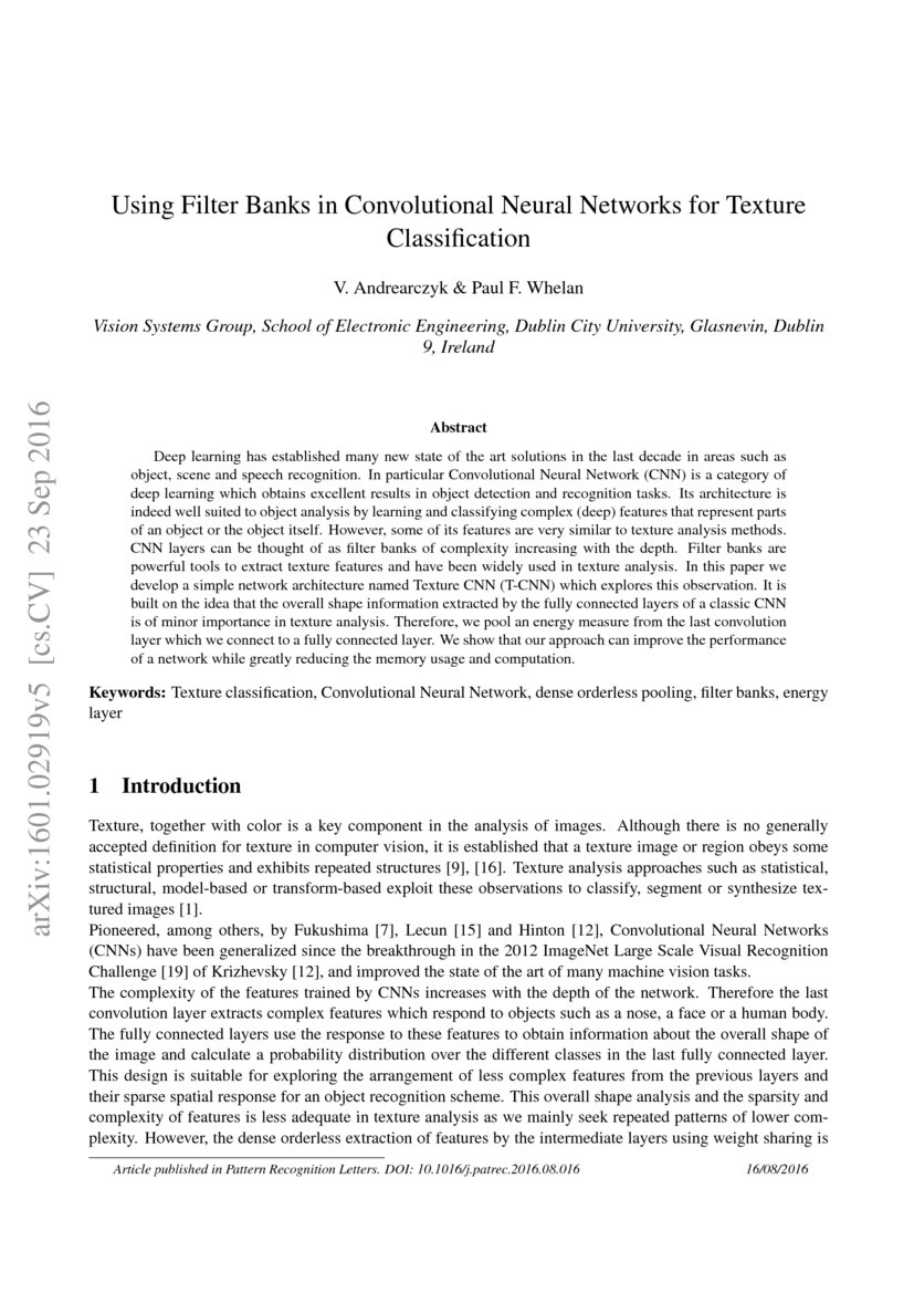 Using Filter Banks In Convolutional Neural Networks For Texture