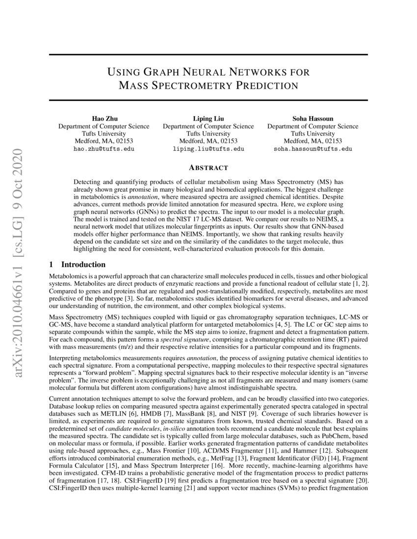 Using Graph Neural Networks For Mass Spectrometry Prediction Deepai