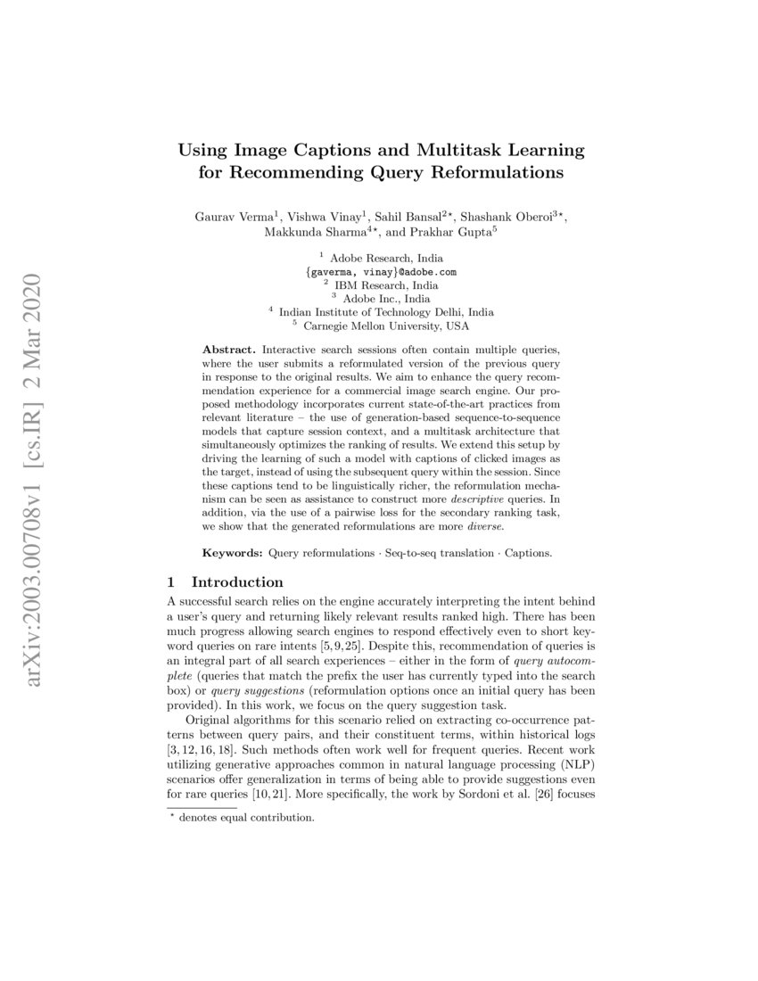 Using Image Captions And Multitask Learning For Recommending Query